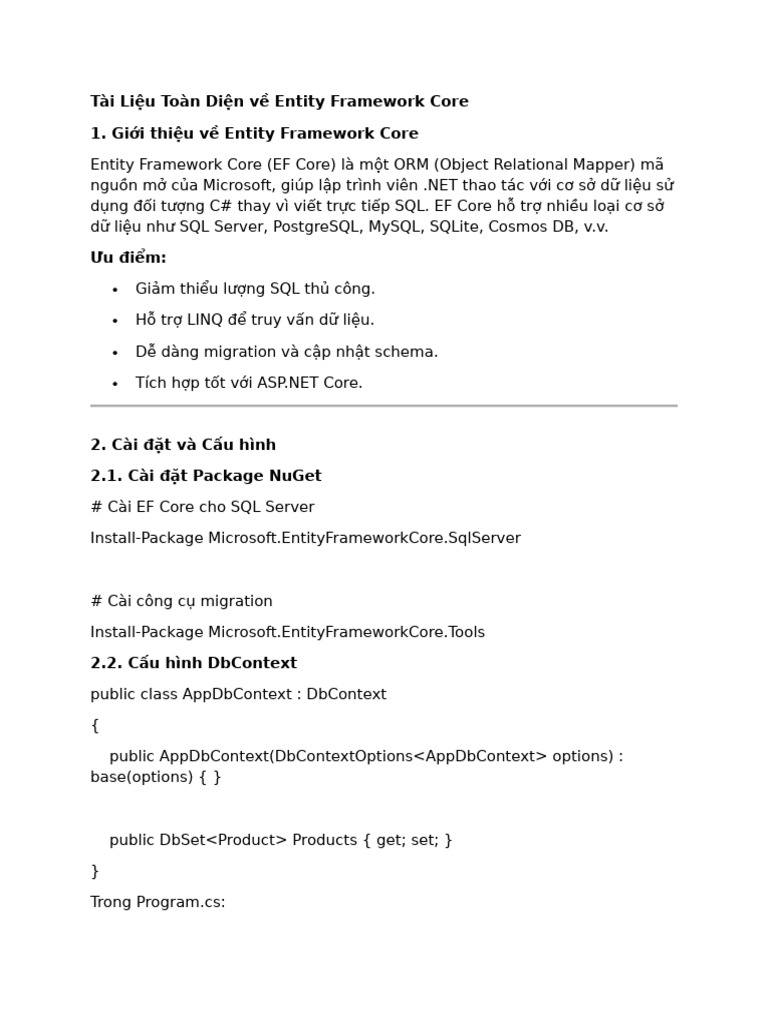 Tài Liệu Toàn Diện Về Entity Framework Core | PDF