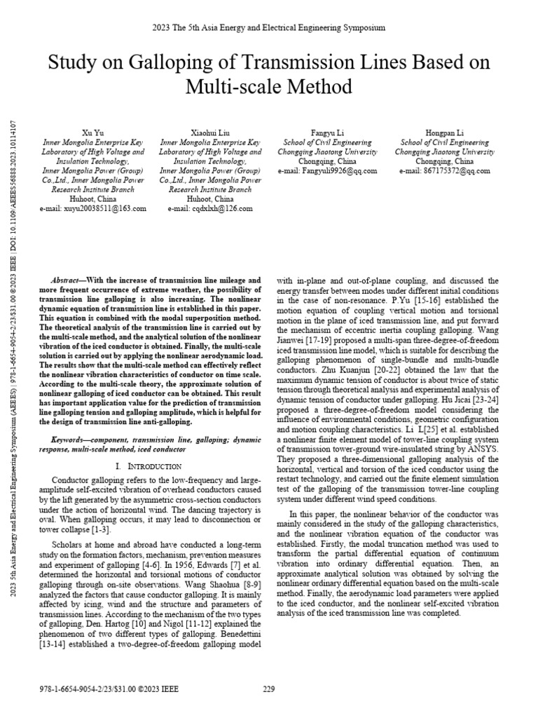 Study On Galloping of Transmission Lines Based On Multi-Scale Method ...