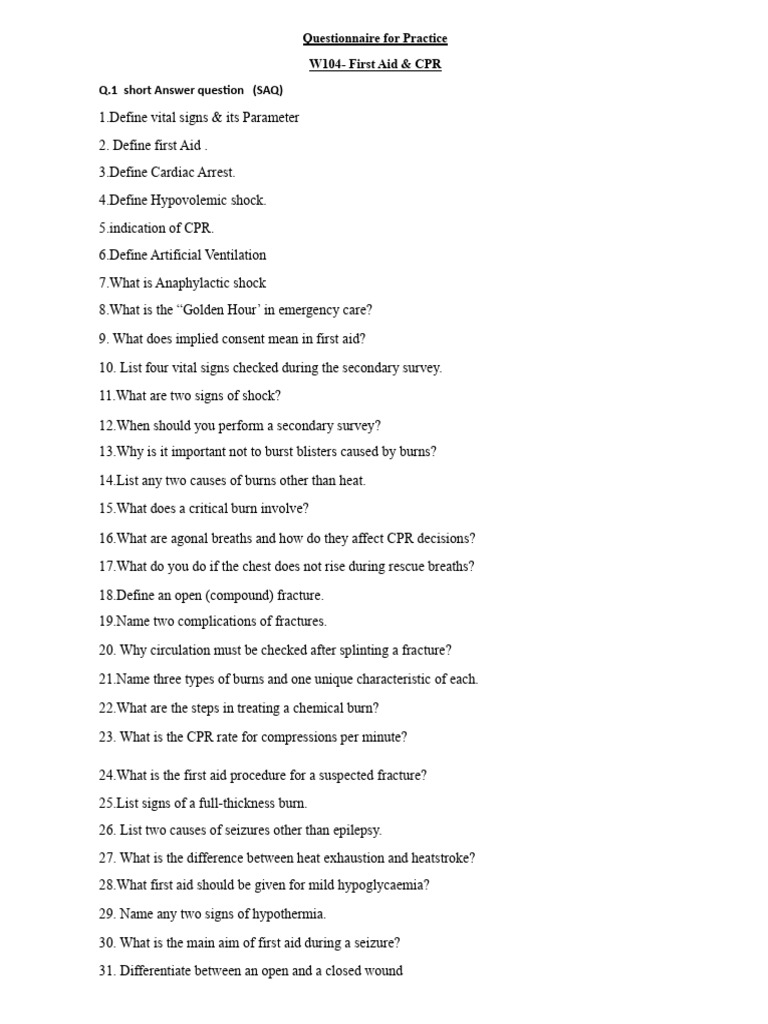 Answers First Aid CPR | PDF | Cardiopulmonary Resuscitation | Shock ...