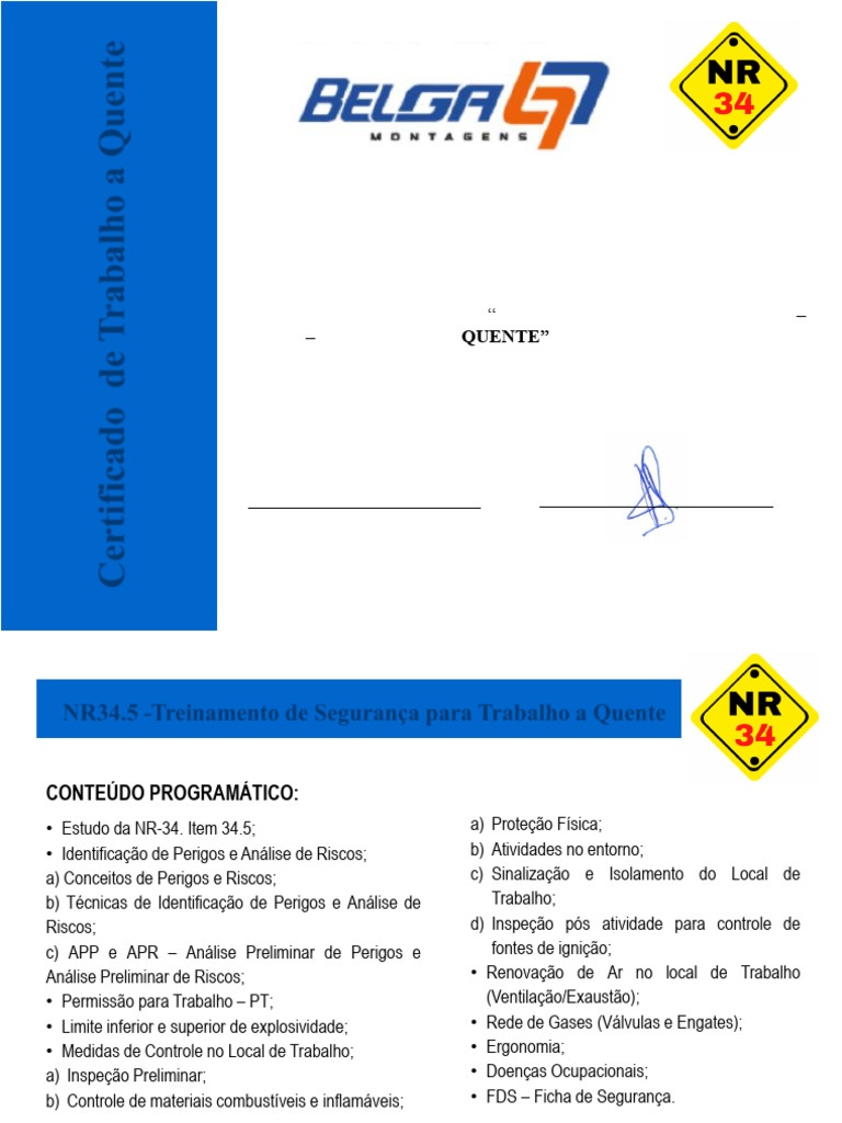 Certificado de Treinamento NR34.5 | PDF | Segurança e saúde ocupacional ...