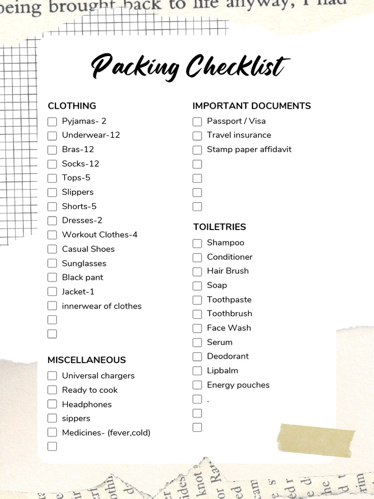 Modern Trip Packing List Checklist | PDF