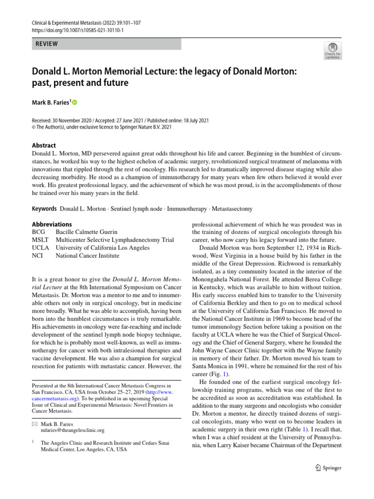 Donald L. Morton Memorial Lecture - The Legacy of Donald Morton - Past ...