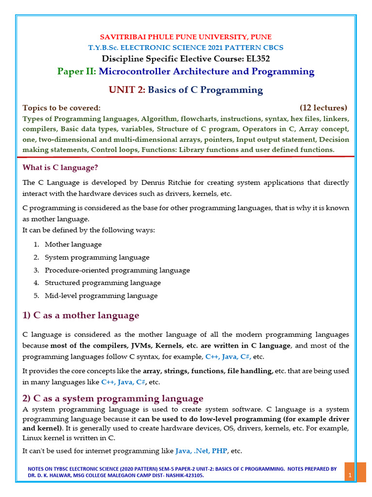 Tye Sem-5 P-2 Unit-2 Full | PDF | C (Programming Language) | Integer (Computer Science)