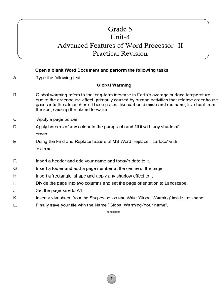 GR 5-COMPUTER - Advanced Features of Word Processor - Practical ...