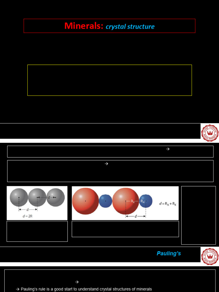 Crystal Structures and Pauling's Rules | PDF | Ionic Bonding | Ion