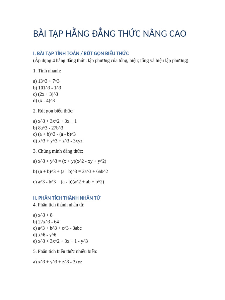 Bai Tap Hang Dang Thuc Nang Cao | PDF