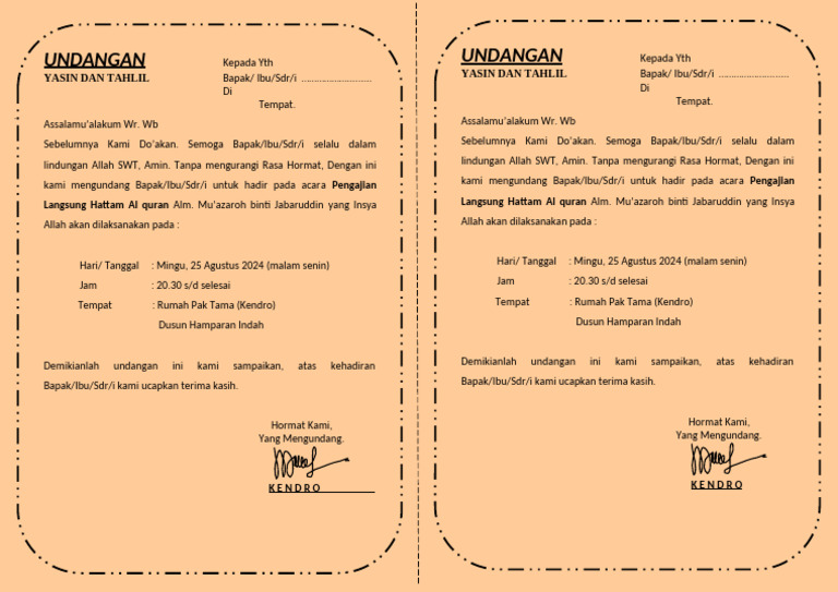 Undangan Tahlil dan Yasinan 2024 | PDF