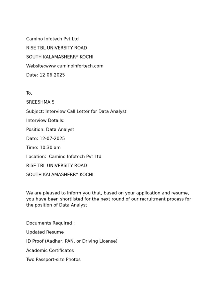 Call Letter | PDF