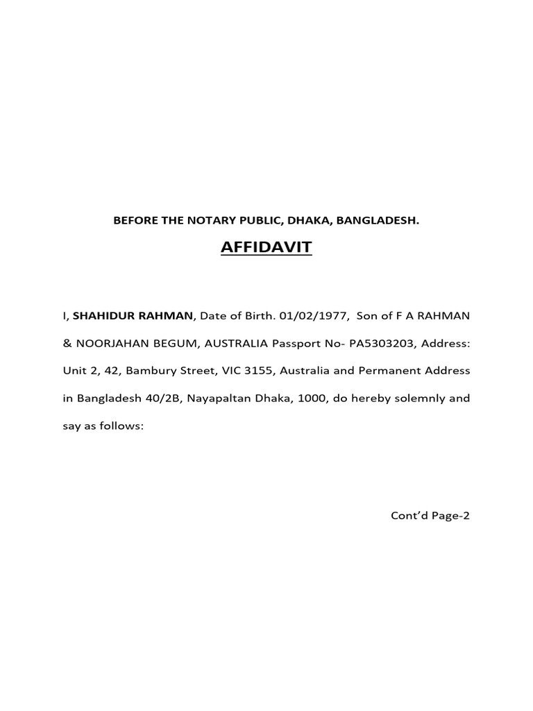Affidavit: Before The Notary Public, Dhaka, Bangladesh | PDF