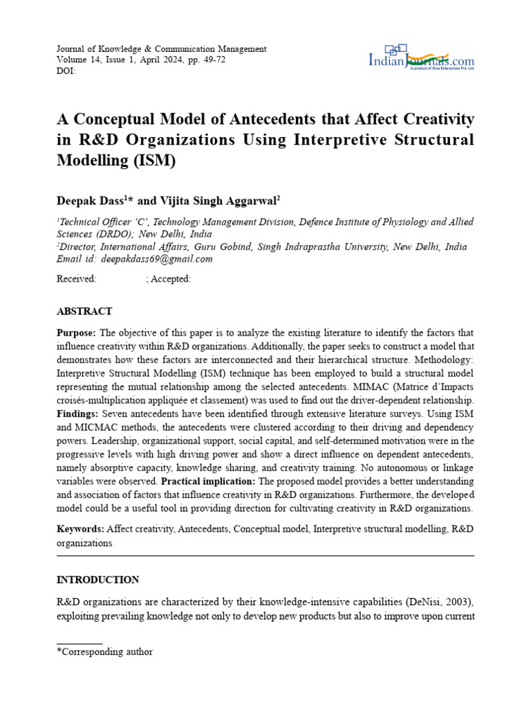 Model of Creativity Antecedents in R&D | PDF | Creativity | Cognition