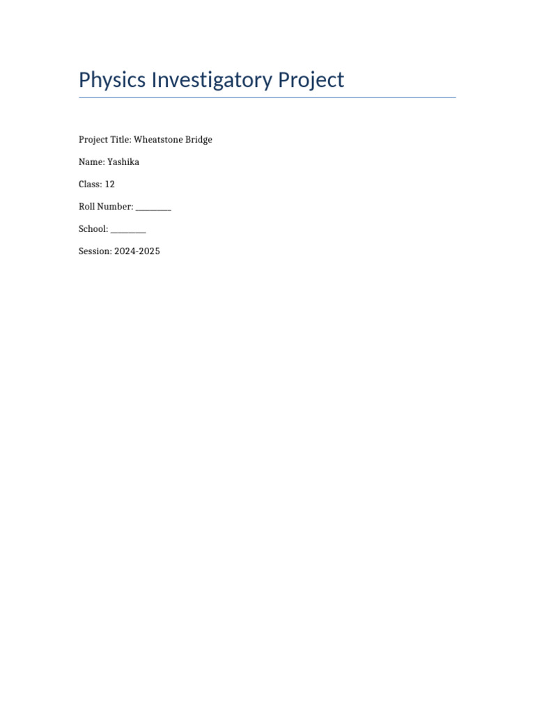 Wheatstone Bridge Project for Class 12 | PDF | Physical Quantities ...