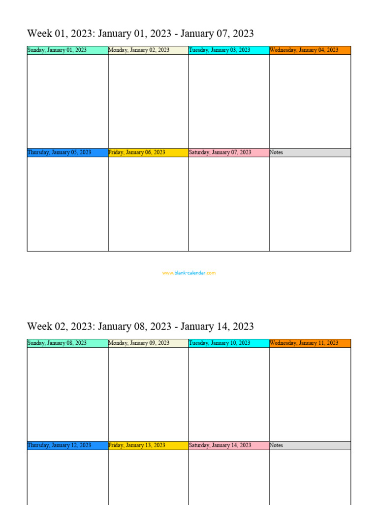 2023 Weekly Calendar Template PDF | PDF