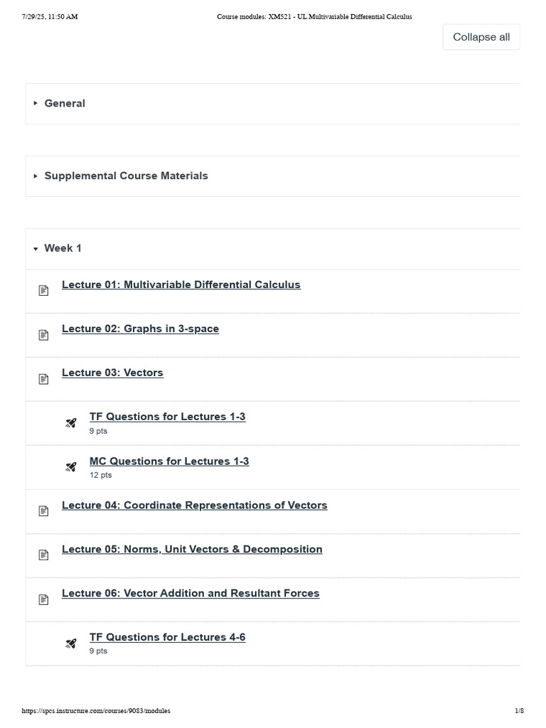 Course Modules - XM521 - UL Multivariable Differential Calculus | PDF ...