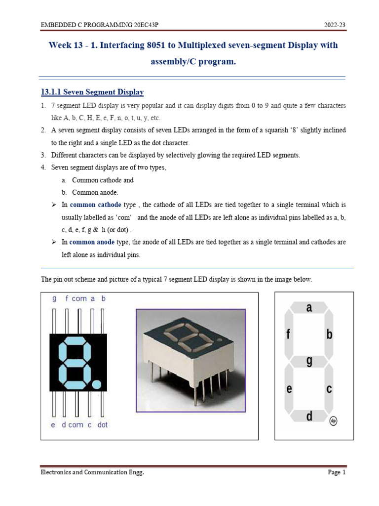 Week 13 - 1. Interfacing 8051 To Multiplexed Seven-Segment Display With Assembly/c Program | PDF ...
