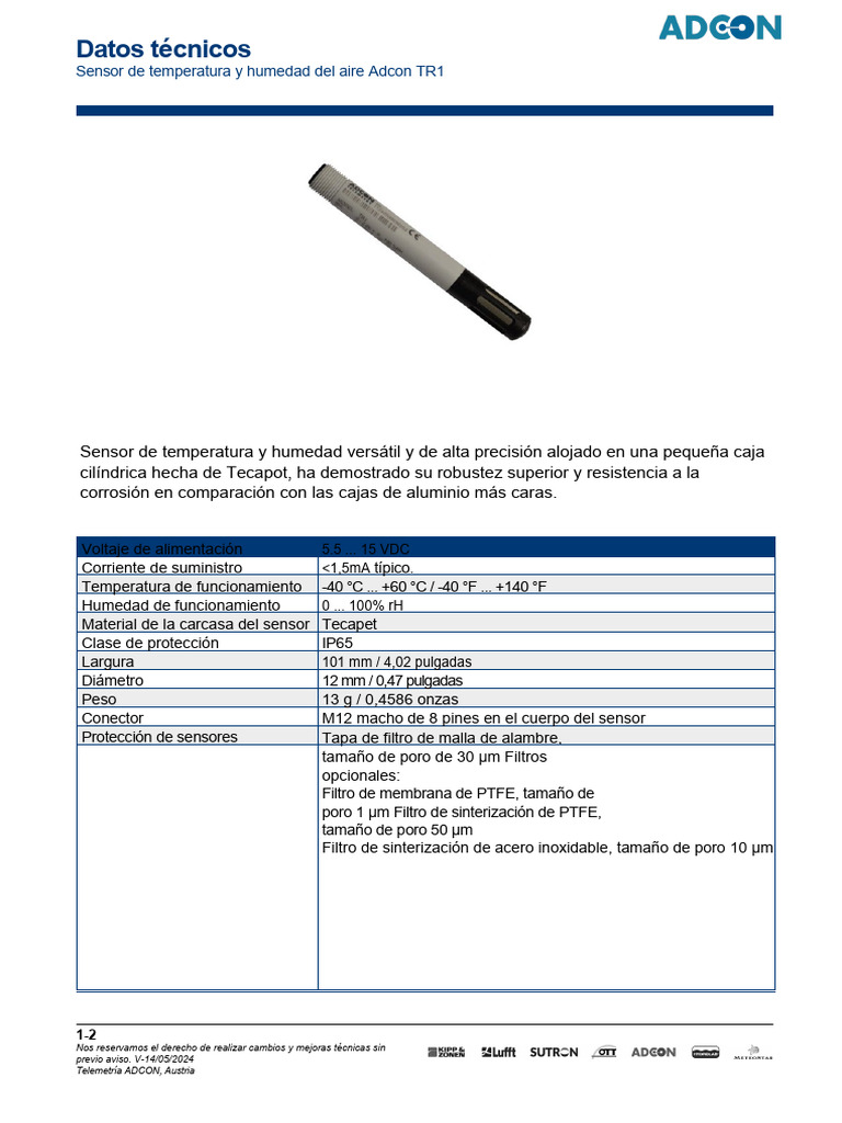 Sensor ADCON TR1 Temperature & Rel Humidity (ESP) | PDF | Electricidad ...