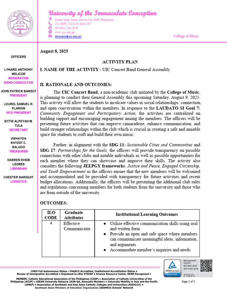 Activity Plan General Assembly | PDF