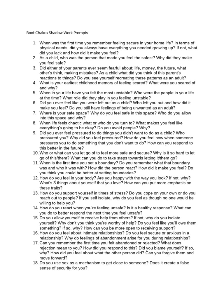 Root Chakra Shadow Work Prompts | PDF | Social Psychology | Emotions