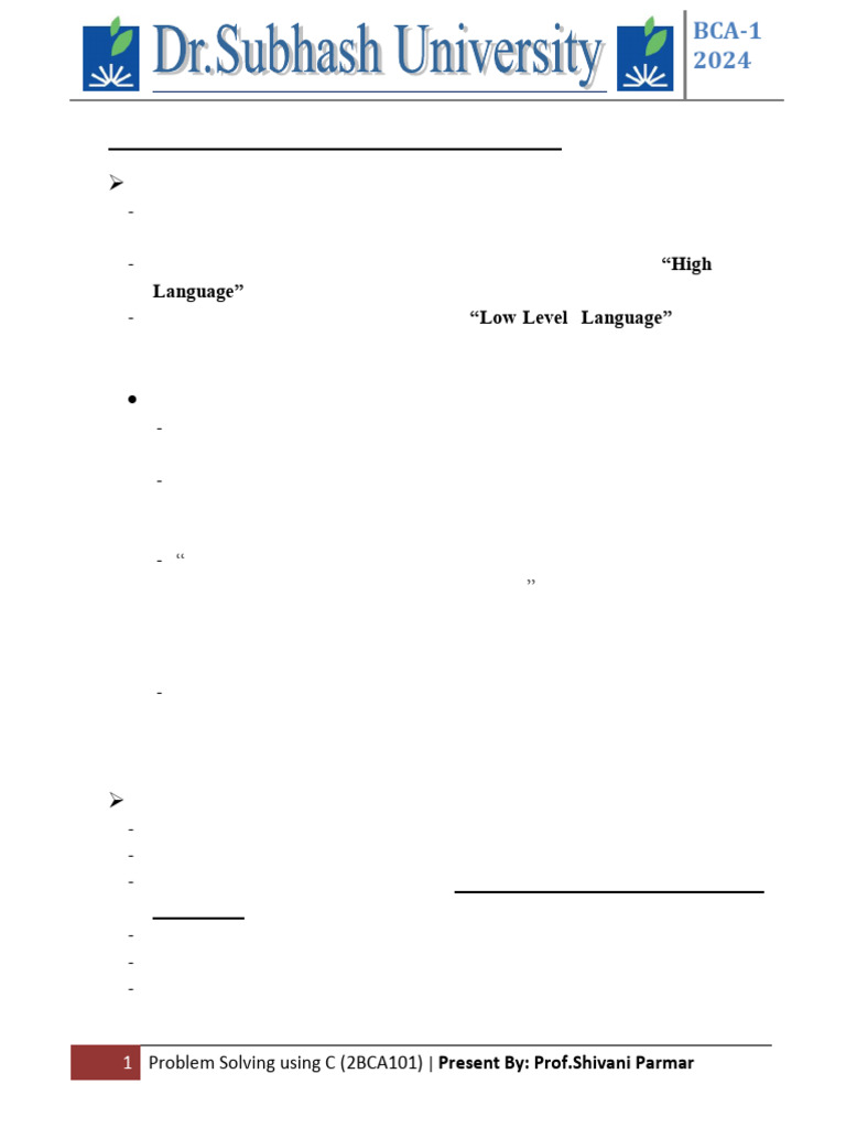 EContent 3 2025 07 28 15 54 49 UNIT1pdf 2025 07 24 14 34 | PDF | C (Programming Language ...