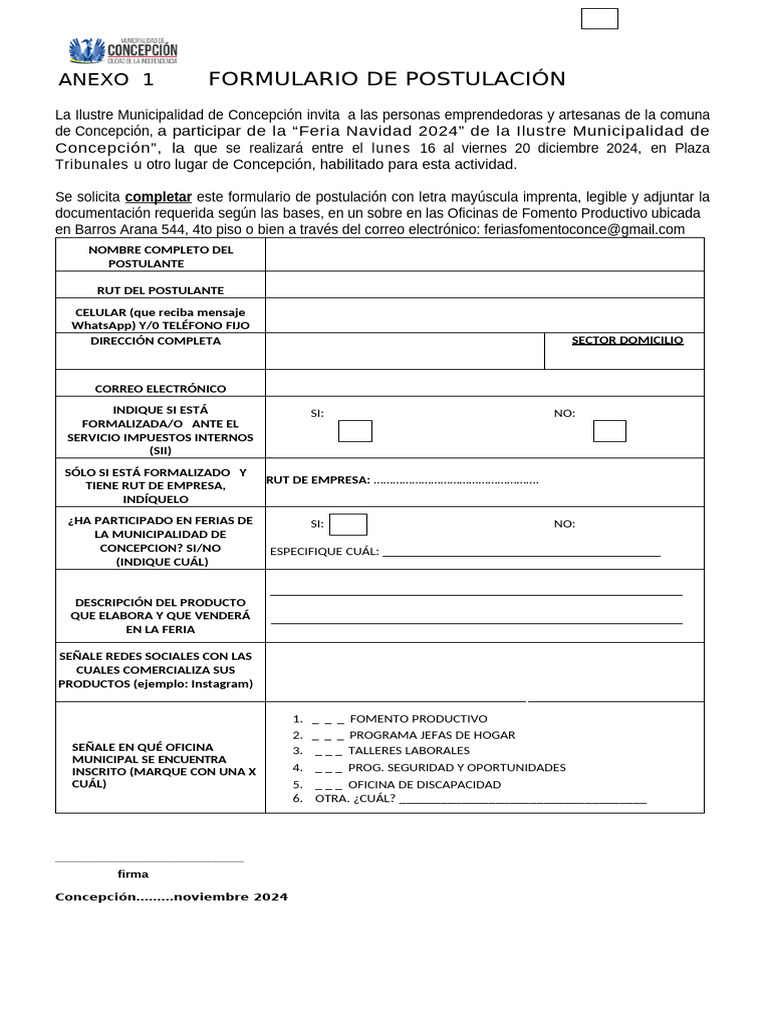 Anexo 1 Formulario Postulación | PDF