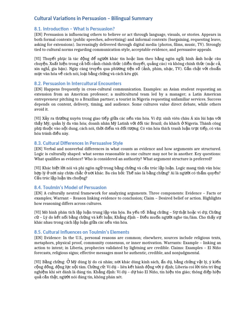 Cultural Variations Persuasion Bilingual Summary | PDF