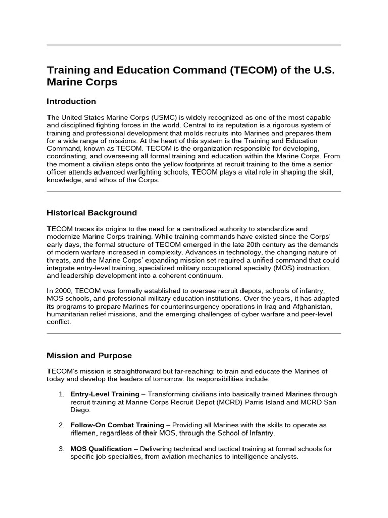 Overview of TECOM in the USMC | PDF | United States Marine Corps | Military