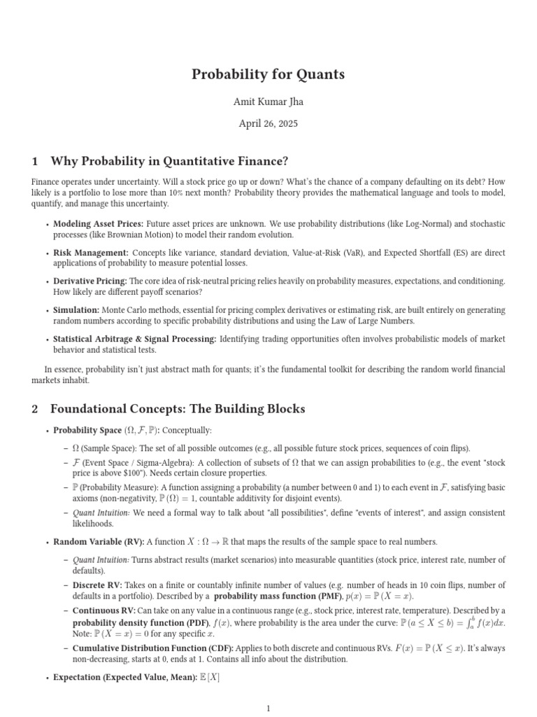 Probability For Quants | PDF | Probability Distribution | Normal Distribution