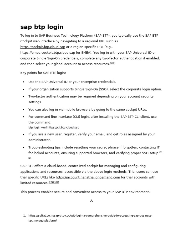 SAP BTP Login Guide and Tips | PDF