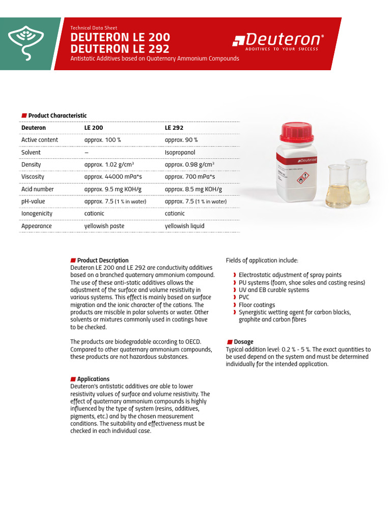 Antistatic Additives: Deuteron LE 200 & 292 | PDF | Paint | Solvent