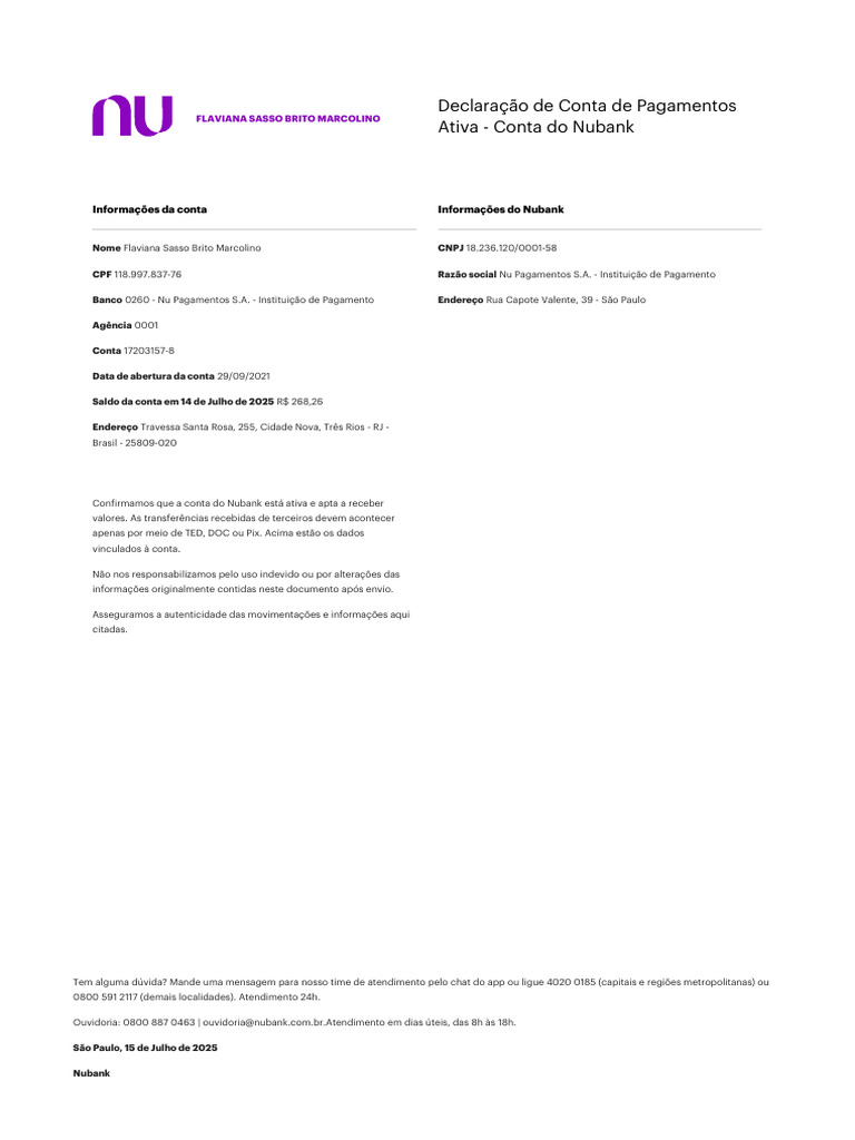 Declaracao de Conta de Pagamentos Ativa | PDF