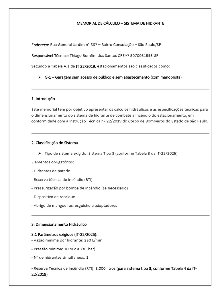 PROJ1364 - Memorial de Calculo Hidrante | PDF | Bomba | Engenharia Mecânica