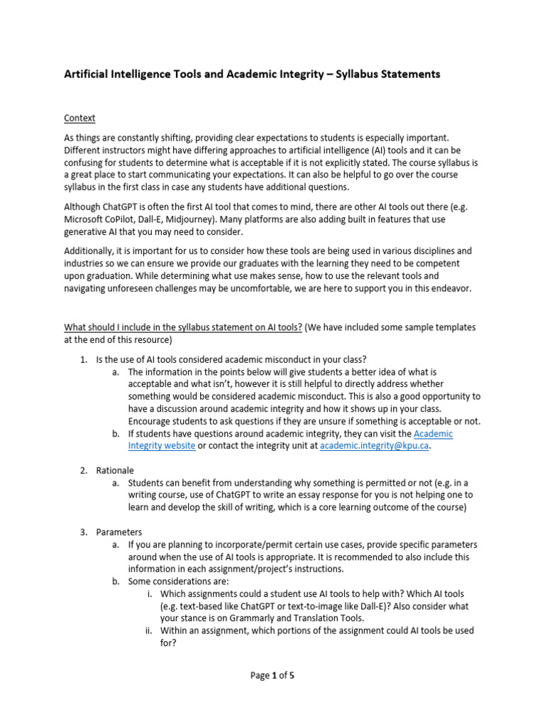 AI Tool Guidelines for Syllabi | PDF | Artificial Intelligence ...