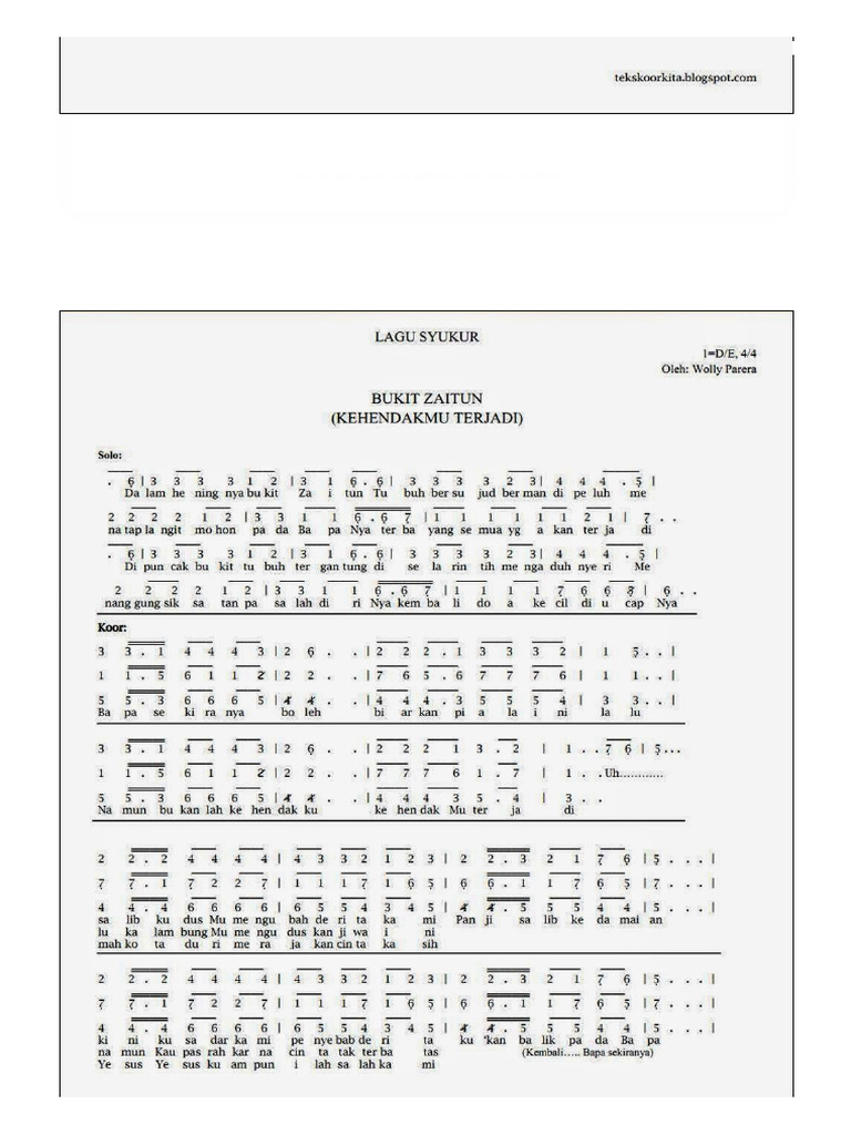 Teks Koor - Bukit Zaitun | PDF