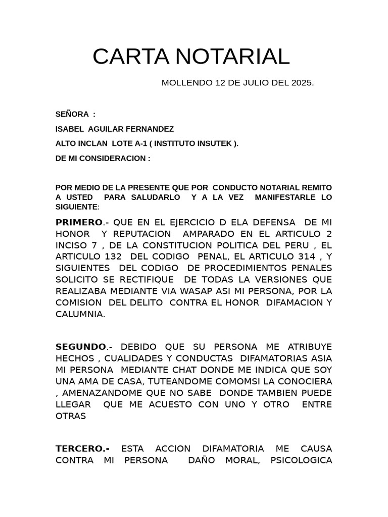 Carta Notarial Difamacion | PDF