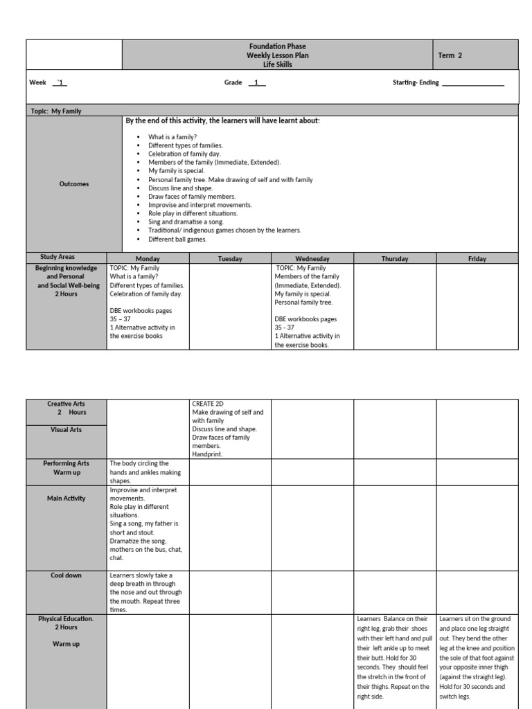 Grade 1 Life Skills: My Family Lesson | PDF | Cognition | Learning