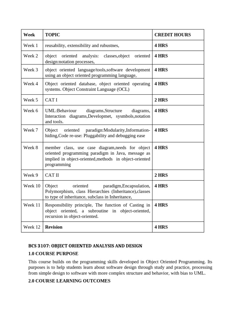 BCS 3107 Object Oriented System Analysis Design Course Content | PDF | Object Oriented ...