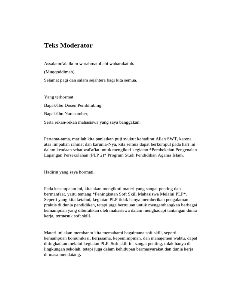 Teks Moderator untuk PLP Mahasiswa | PDF