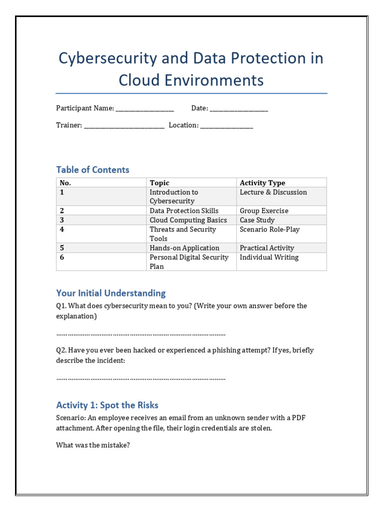 Cybersecurity Workshop Trainee Workbook | PDF | Security | Computer ...
