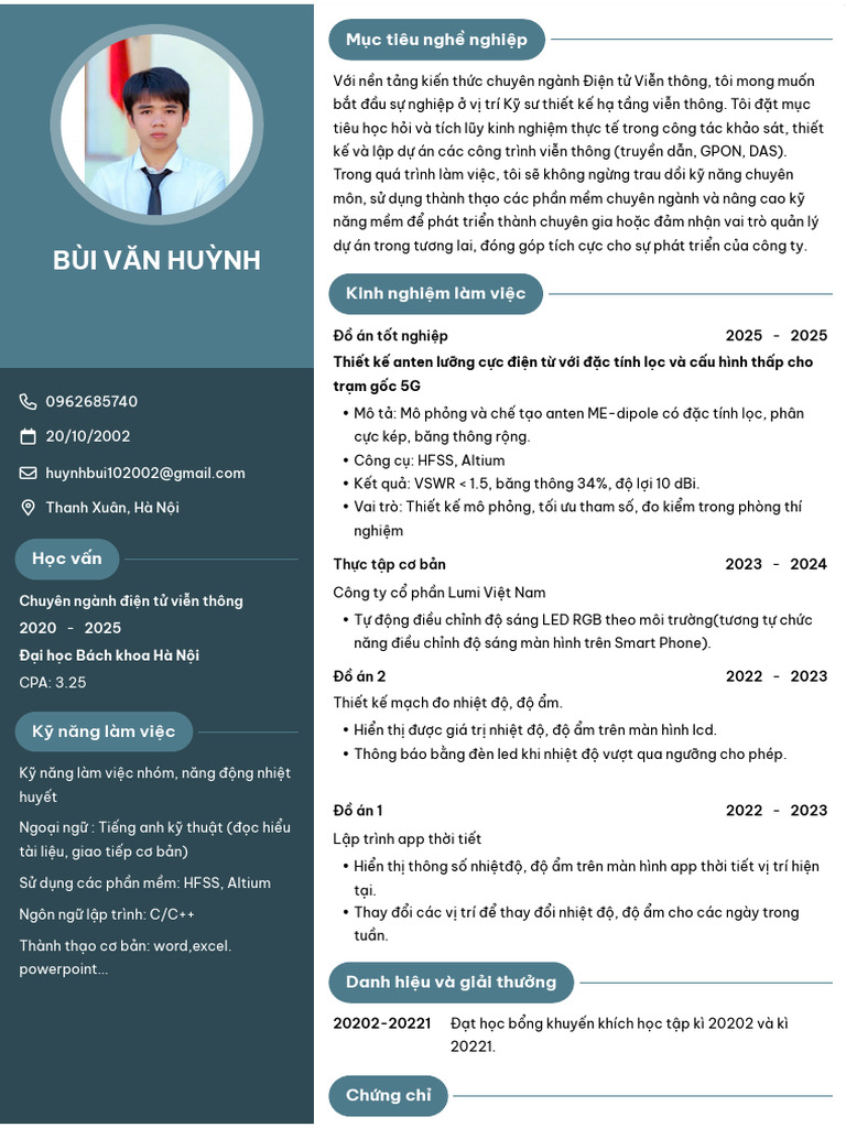 Bui Van Huynh-cv Kỹ Sư Thiết Kế Viễn Thông | PDF