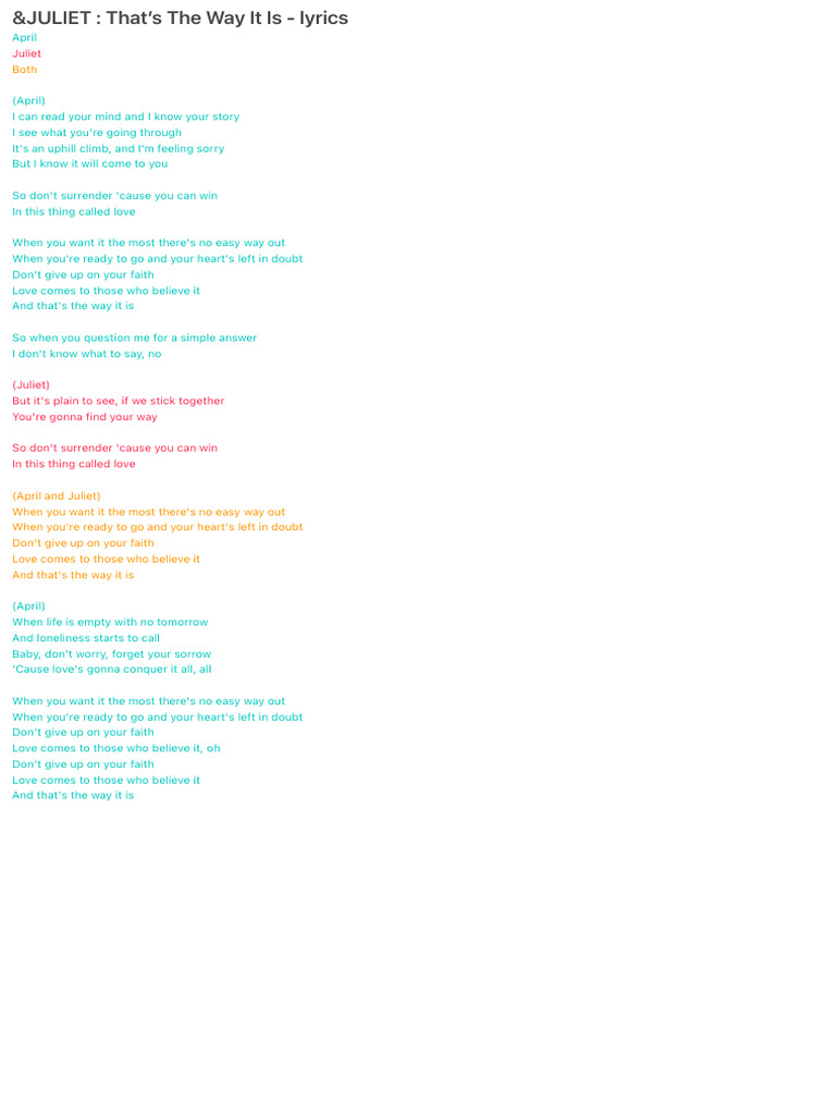 &Juliet: That’s The Way It Is Lyrics | PDF