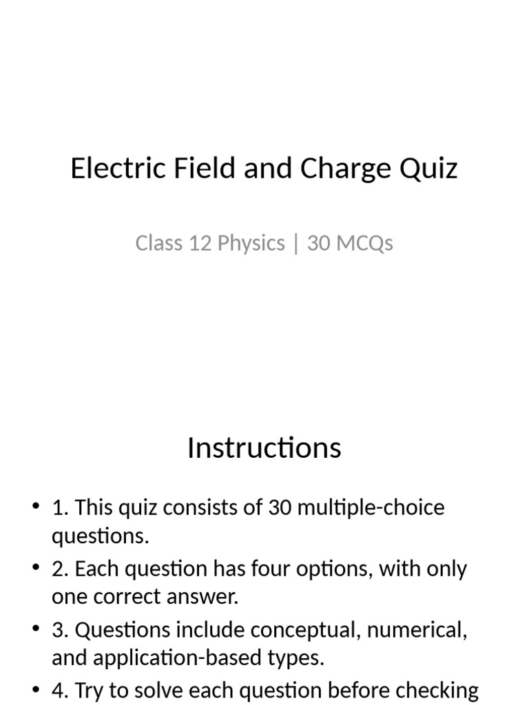 Electric Field MCQ Quiz for Class 12 | PDF