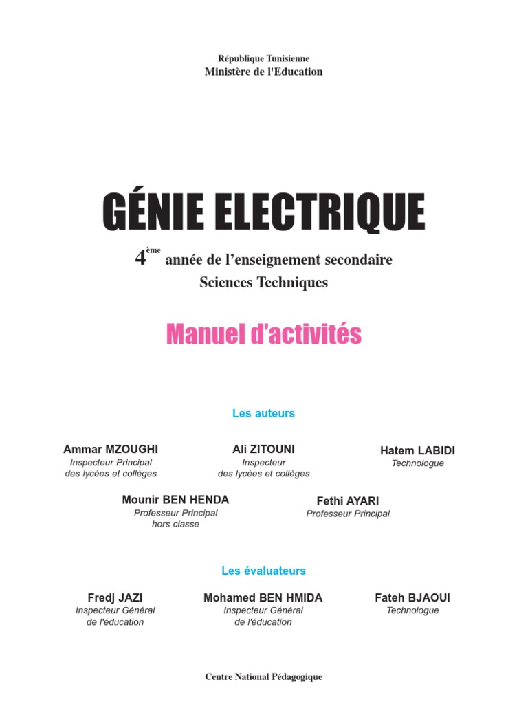 GÉNIE ELECTRIQUE 4ème S T Manuel D' Activité PDF | PDF | Programme ...