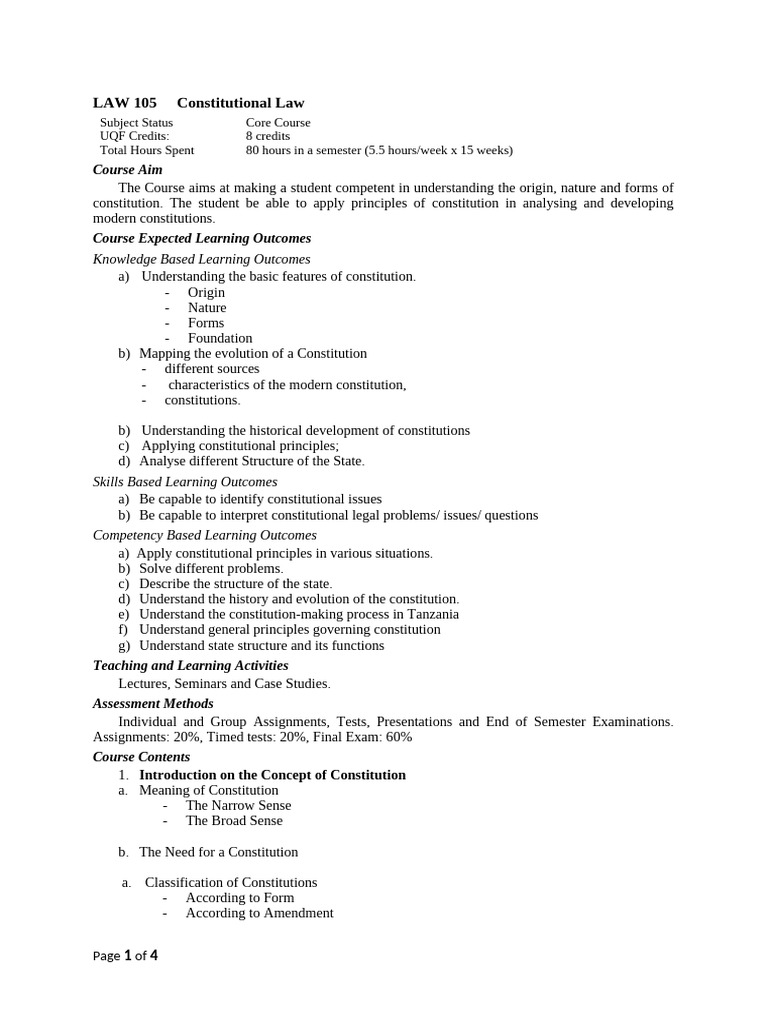 Constitutional Law Course Outline | PDF | Constitution | Tanzania