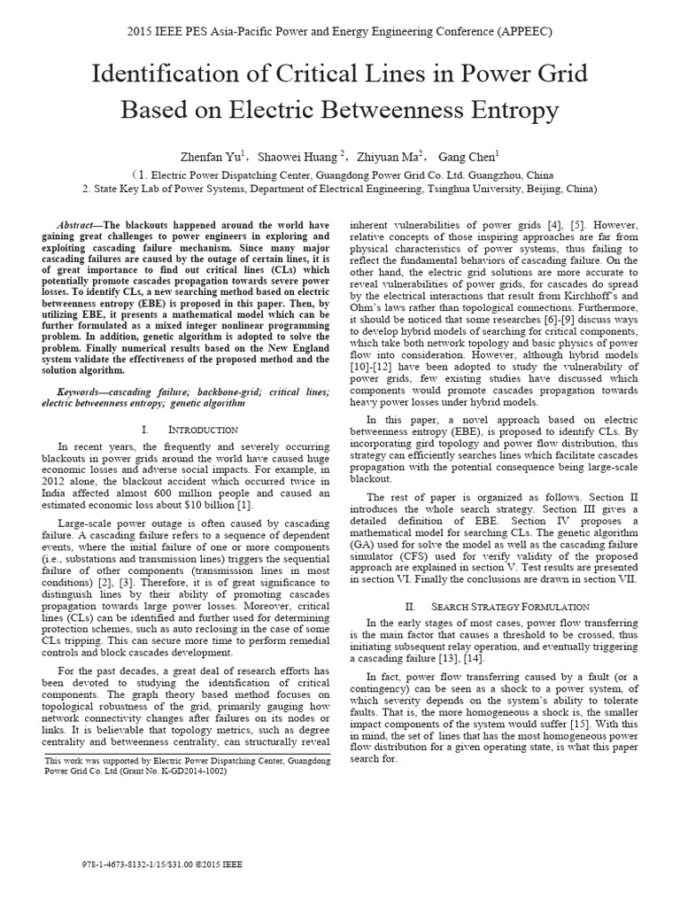Identification of Critical Lines in Power Grid Based On Electric ...