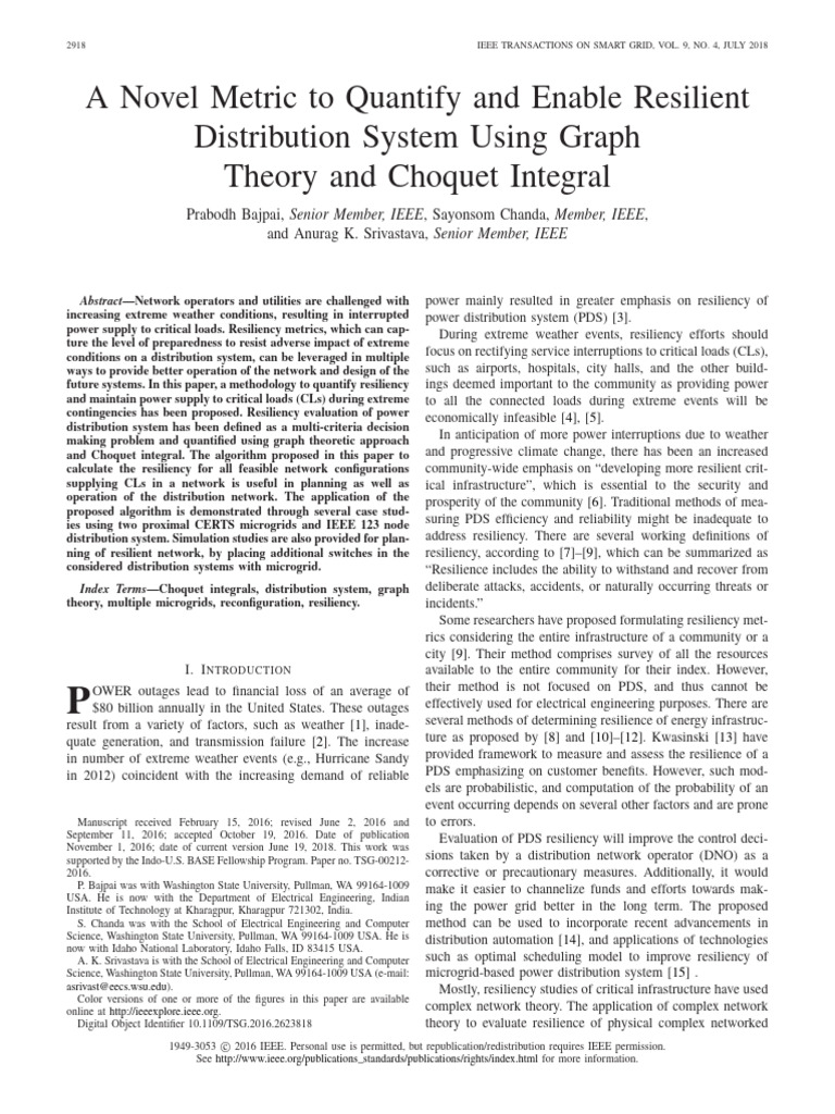 Resiliency Metrics for Power Distribution Systems | PDF | Mathematics