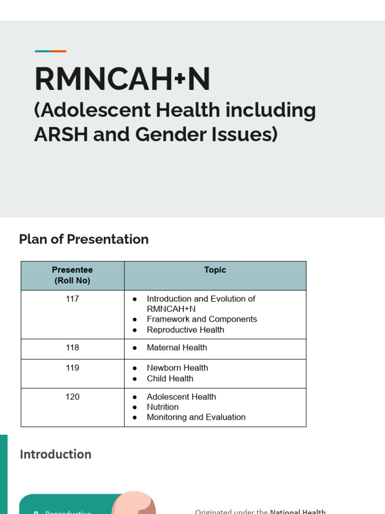 RMNCAH-N (Adolescent Health Including ARSH and Gender Issues) | PDF ...