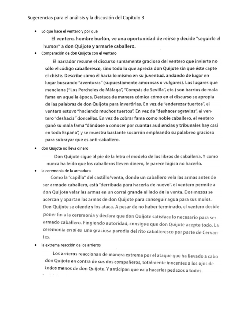 Analisis Don Quijote Capitulo 3 | PDF