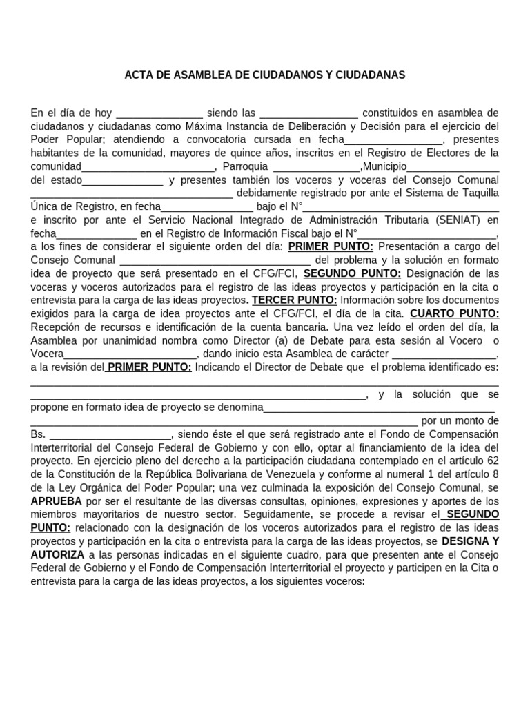 FORMATO ACTA DE ASAMBLEA- CFG | PDF | Bancos | Gobierno