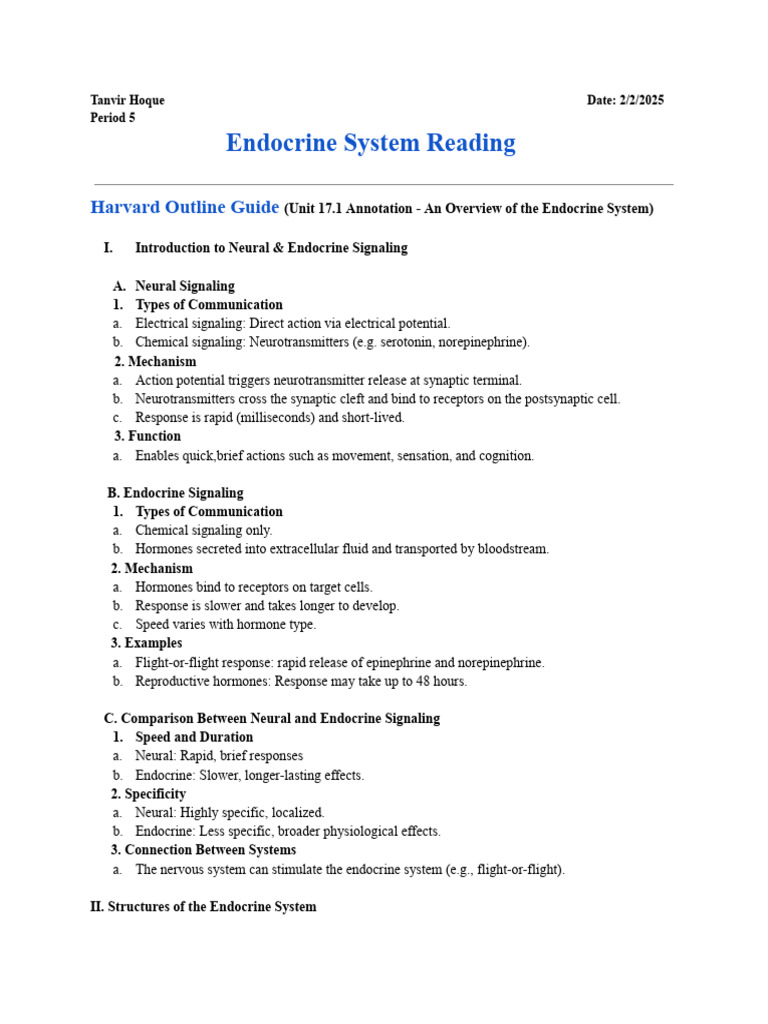 HW. Reading on the Endocrine System | PDF | Hormone | Cell Signaling
