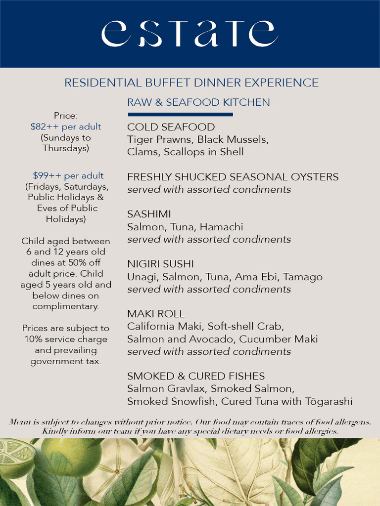 Estate Dinner Buffet Menu FINAL-ua | PDF | Chinese Cuisine | Sushi