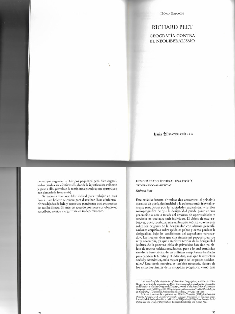 Desigualdad y Pobreza Una Teoria Geografico Marxista Richard Peet | PDF